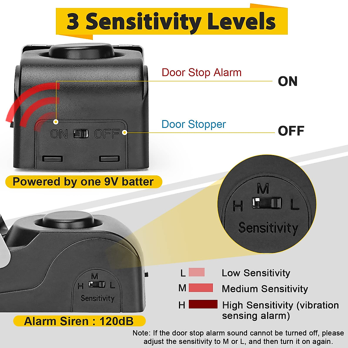 Crosize Upgraded Alarm Door Stops, Portable Security Hotel Safety Door Stoppers for Bottom of Door (Black 1 Pack)