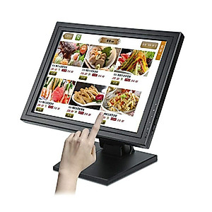 15 Inch USB VGA LCD Touchscreen Monitor PC POS Monitor System Commercial Cash Register Electronic Cash Register with Adjustable POS Stand for Restaurant, Supermarket, Jukebox, 1024x768 Resolution