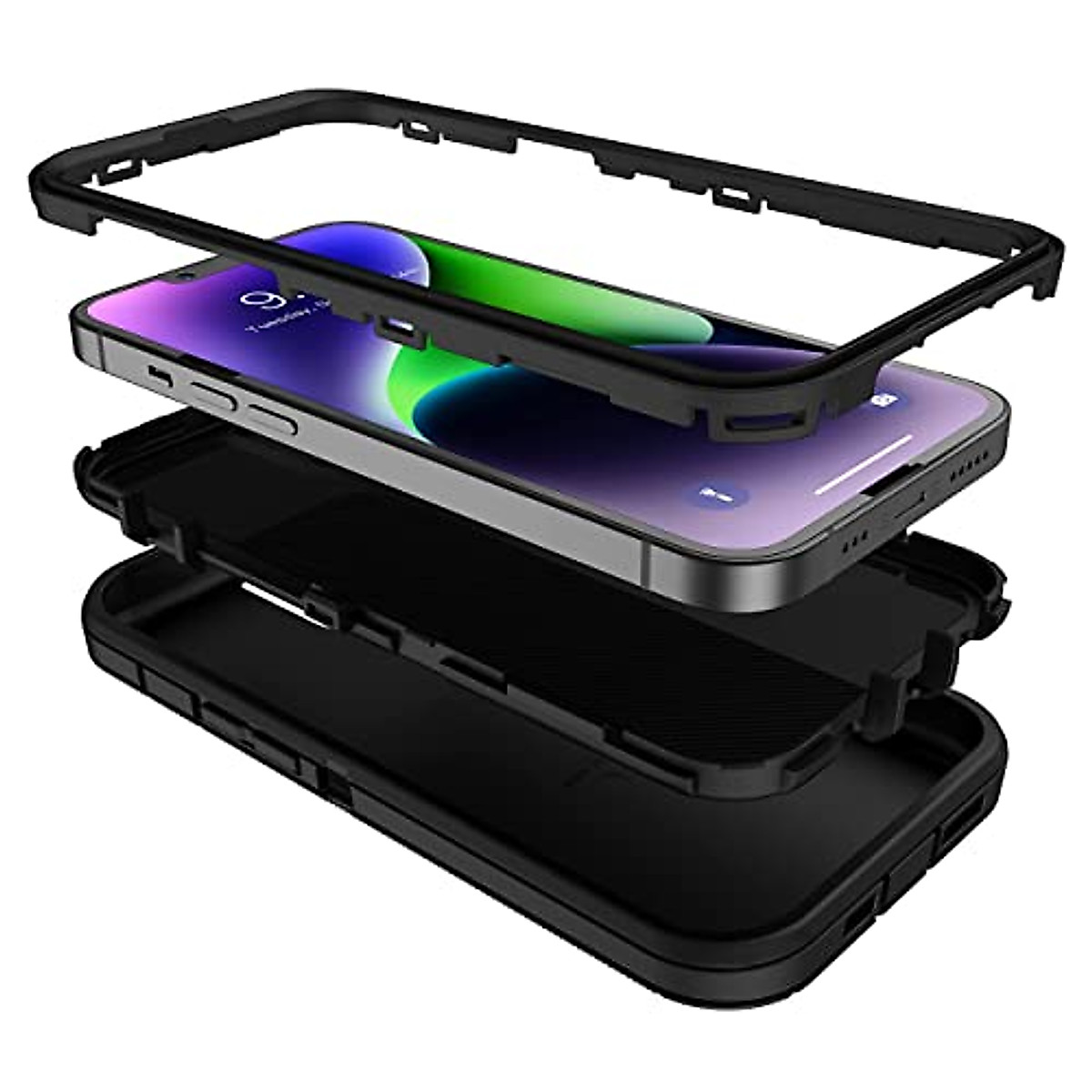 MXX Heavy Duty Case for iPhone 14, with Tempered Glass Screen Protector,Camera Lens Protector 3-Layer Full Body Protection Cover Shockproof DustProof, 6.1 inch 2022 (Black)