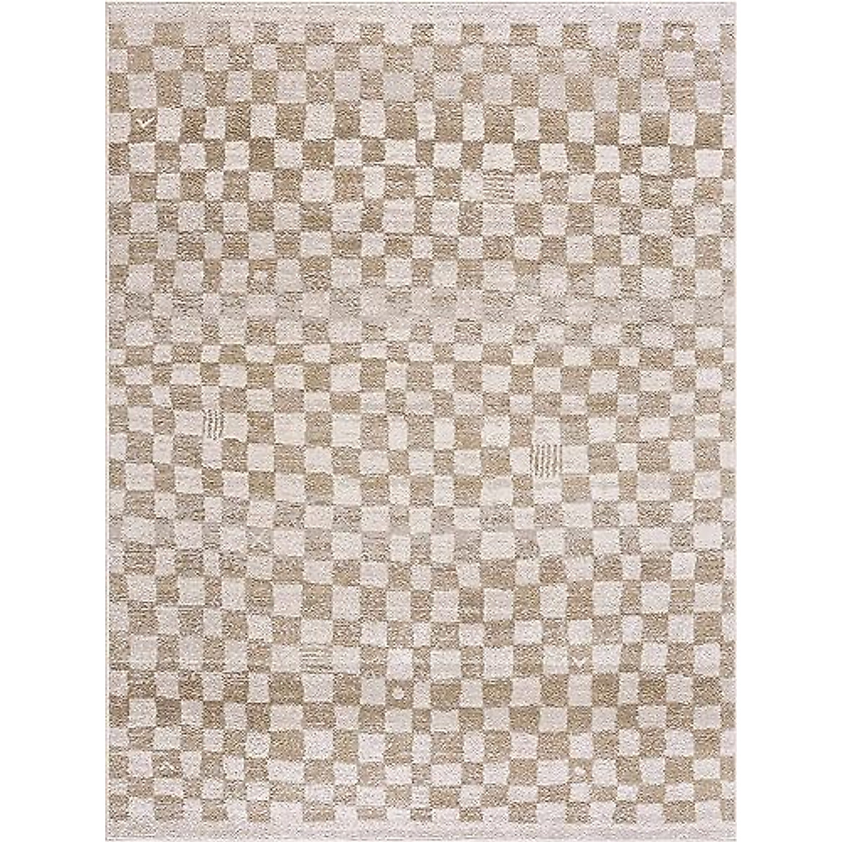 BoutiqueRugs Benjy Modern Checkered Area Rug - Contemporary Geometric Carpet for Living Room, Bedroom, Kids Room, Nursery - Cream, Gold - 5'3" x 7' (5x7 Area Rug)