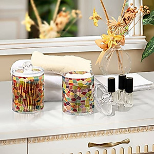 Kigai Colorful Geometry Qtip Holder - 14OZ Clear Plastic Apothecary Jars Bathroom Canister Dispenser Organizer Vanity Storage Jar with Lid for Cotton Ball, Cotton Swab, Floss (4PACK)