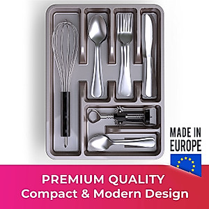 Mueller Flatware Kitchen Drawer Organizer, 10" x 13" Silverware Organizer, 6 Compartments, Heavy-Duty, Cutlery Tray for Utensils or Stuff, Dining Room, Living Room, Compact, Mocha
