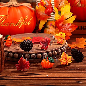 16 Pcs Thanksgiving Shower Curtain Hooks Maple Leaf Decorative Shower Curtain Hooks Farmhouse Autumn Fall Pumpkins Pinecone Metal Rustproof Shower Curtain Rings for Bathroom Bedroom Room
