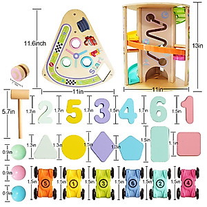 Toddler Toys Wooden Race Track Car Ramp Toys Vehicle Set with 6 Mini Cars & 5 Ramps Educational Cars Toys for 3+ Years Old Ramp Racer Toy Montessori Toys Craft Gift for Toddlers Boys and Girls