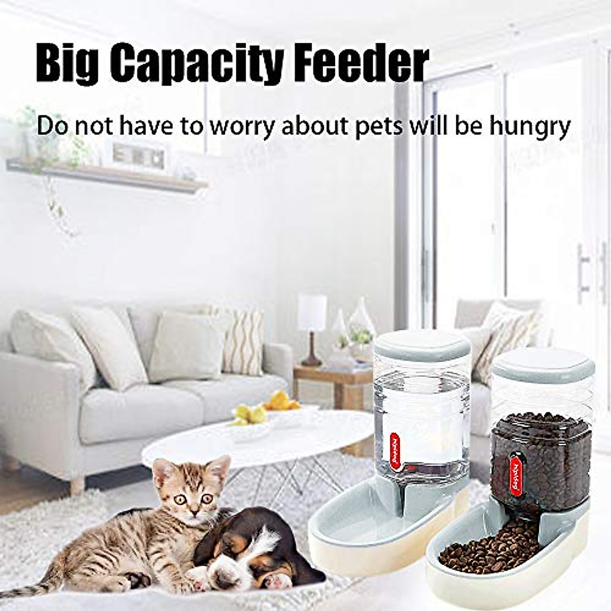 XingCheng-Sport 2 in 1 Pets Feeder Automatic Cat Feeder and Water Dispenser for Small Medium Big Dogs Cats Big Capacity 3.8L (Light Gray)
