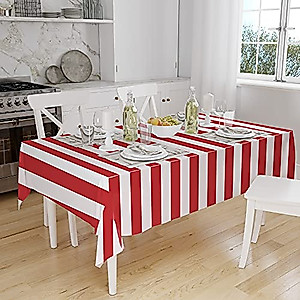 peony man 2 Pieces Red and White Striped Tablecloth Plastic Stripe Table Cover Carnival Circus Tablecloths Waterproof Rectangle Tablecloth for Holiday Party Picnic Decoration, 54" x 107"