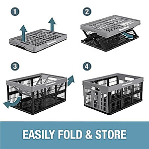 CleverMade Collapsible Utility Crate, Red, 1PK - 45L (11 Gal) Collapsible Storage Bins, Holds 66lbs Per Bin - Plastic Stackable Grated Wall Utility Containers, CleverCrates Baskets
