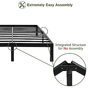 JENLLY Queen Bed Frame 14 Inch Metal Platform Bed Frame with Heavy Duty Steel Slat Support/Noise-Free/No Box Spring Needed/Modern Queen Bed Frame with Storage/Easy Assembly, Black…