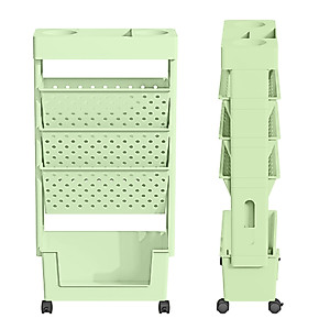 yeavs 5-Tier Mobile Bookshelf, Rolling Bookcase Book Storage Rack, Movable File Folder Organizer Cart with Wheels for Home Study Office Living Room Classroom, Green