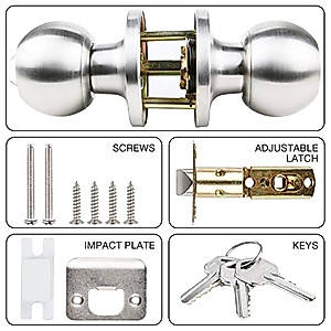 Door Knob with Key for Bedroom Door Locks with Keys, Stainless Steel Doorknob with Lock and Key, Ball Door Handle with Key, High Security 3-Year Warranty