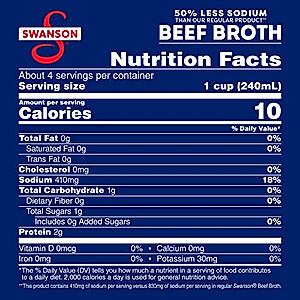 Swanson 100% Natural, 50% Less Sodium Beef Broth, 32 oz Carton