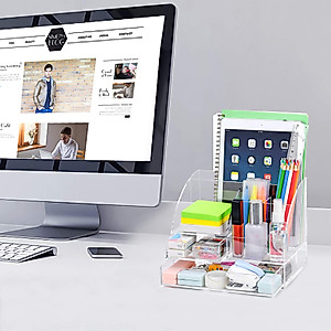 Acrylic Office Desk Supplies and Accessories,clear Desk stationary organizer with Drawers, Pen and Pencil Holder,Desktop Organization