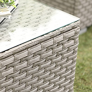 SUNBURY 7-Piece Outdoor Sectional Wicker Sofa in Gray Cushions, Gray Wicker Patio Furniture Set w Glasstop Table for Backyard Garden Porch