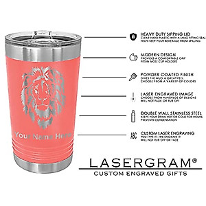 LaserGram 16oz Vacuum Insulated Pint Tumbler, Dragon, Personalized Engraving Included (Coral)