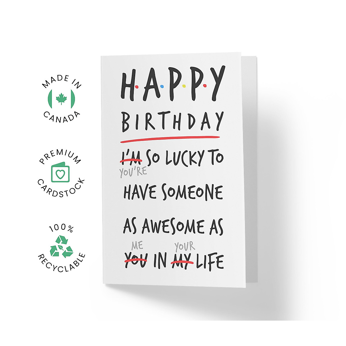 Karto - Funny Birthday Card for Him Her, Large 5.5 x 8.5 Happy Birthday Card for Husband Wife, Birthday Card for Boyfriend Girlfriend - Happy Lucky
