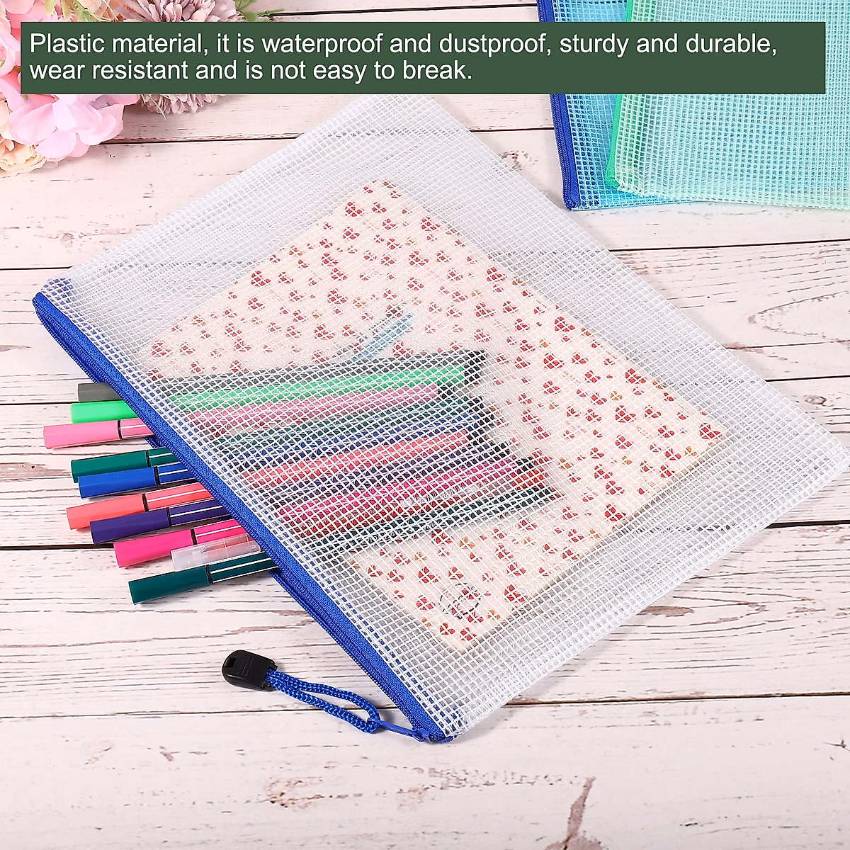 YOKIVE 6 Pack Mesh Zipper Bags, B5 Mesh File Pockets | Plastic Document Pouch, Great for Office Appliances Travel Storage(Green)