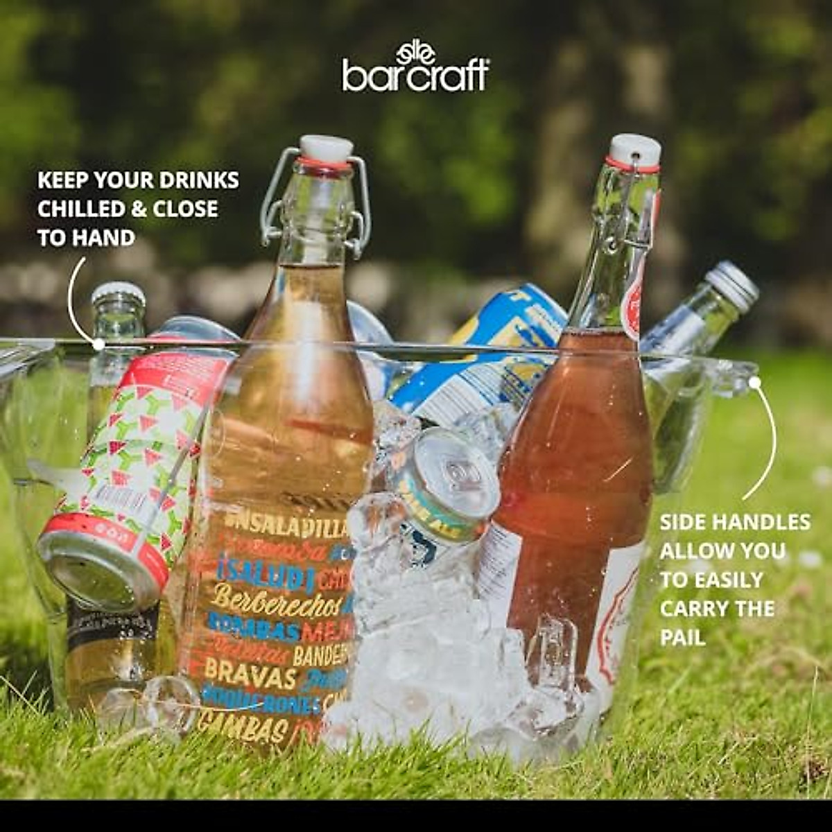 BarCraft Large Drinks Cooler Bucket, Acrylic, 10 l, Transparent