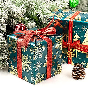 MAYPLUSS Christmas Wrapping Paper Roll - Mini Roll - 17 inch X 120 inch Per roll - 3 Different Dark Green with Glitter Metallic Foil Design(42.3 sq.ft.ttl)