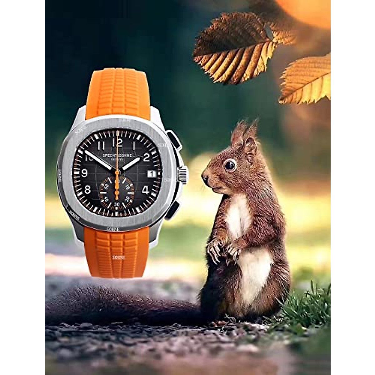 Specht&Sohne Men's Quartz Watches for Men Chronograph Display Waterproof 42mm Steel Sports Watches Luminous Rubber Strap Waterproof Analogue Wrist Watch (Blue)