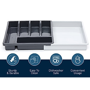 RoyalHouse Premium Cutlery Drawer Organizer, Expandable Utensil Holder And Organizer, 6-Compartments, Compact BPA-Free Plastic Storage for Spoons Forks Knives, Silverware Organizer