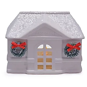 Mark Feldstein & Associates Holiday Wreath Village with Trees, White Unglazed Porcelain LED Christmas Figurines, 18 Piece Set