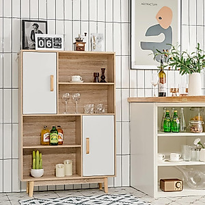 Giantex Storage Cabinet with Legs, Floor Cabinet with Doors, Shelves, Anti-Tipping Device, 4-Tier Bookshelf for Books & Photos, Tall Cupboard in Bedroom, Living Room, Kitchen Buffet Sideboard (White)