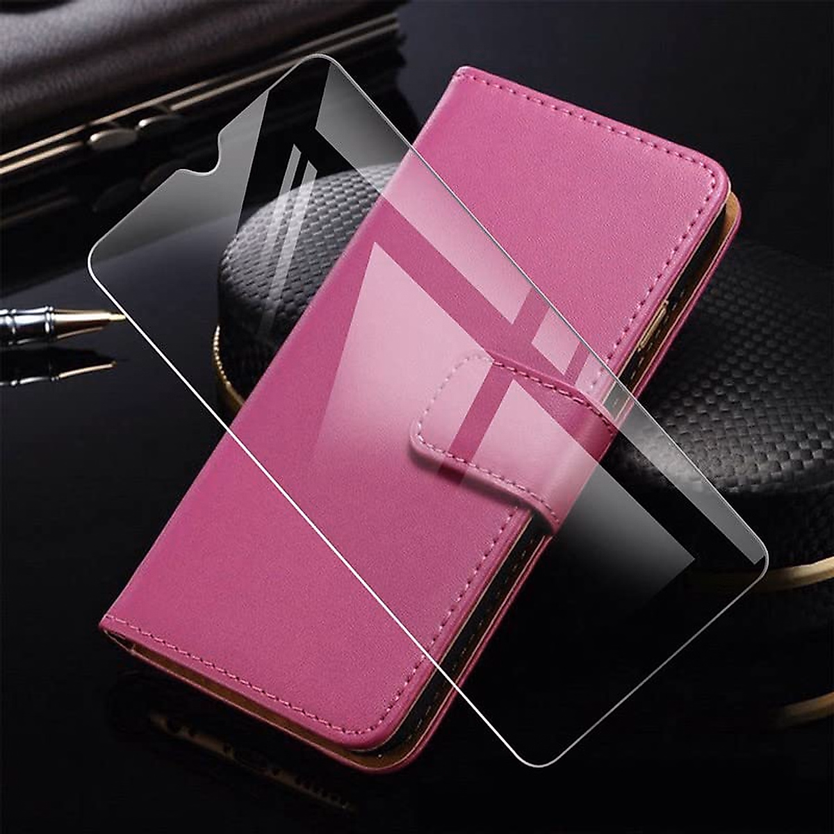 HGJTF Wallet Case for Motorola ThinkPhone with Screen Protector, 360° Anti-Drop Protection [Bracket and Credit Card Holder] Flip Leather Phone Case for Motorola ThinkPhone (6.6") - RosRed