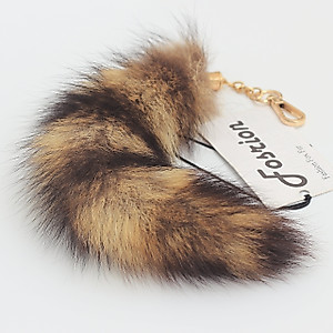 2 pcs 10inches Authentic Raccoon Tail Fur Skin Halloween Party Cosplay Toy Handbag Accessories Key Chain Ring Hook