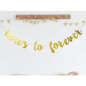 Wedding Engagement Banner - Here's To Forever, Gold Glittery Bridal Shower Party Decors, Bride to Be Photo Prop Sign
