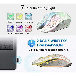 Uciefy Q8 Wireless Gaming Computer Mouse, 2.4GHz USB Optical Rechargeable Ergonomic LED Wireless Silent Mouse, 3 Adjustable DPI, 6 Buttons, Compatible with PC, Laptop, Notebook, Desktop (White)