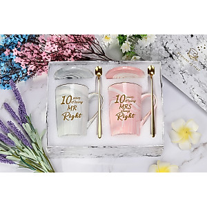 Toshiy 10th Wedding Anniversary Mugs 10 years Anniversary Mugs 10th Wedding Anniversary Mugs for Wife Him Couple Husband Parents 10 Years Mr Right Mrs Always Right Coffee Mugs 14 Ounce Gift Box Set