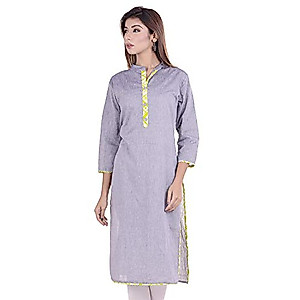 Indian Women's Plain Cotton Kurti Grey Top By Chichi, Medium