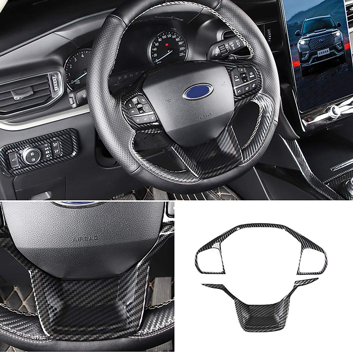 ruihe 2pc Carbon Fiber Folor Steering Wheel Cover Trim Fit for Ford Explorer 2020 2021 2022 2023 2024