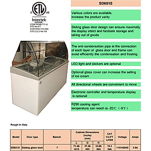 Gelato Freezer Display Case Dipping Cabinet Pan Ice cream showcase Curved Clear Glass 72"