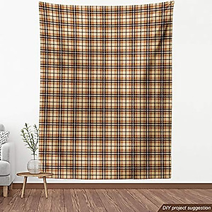 Ambesonne Brown Plaid Fabric by The Yard, Squares with Stripes Cutting Bold Streaks Vertical and Horizontal Abstract, Decorative Fabric for Upholstery and Home Accents, 2 Yards, Multicolor