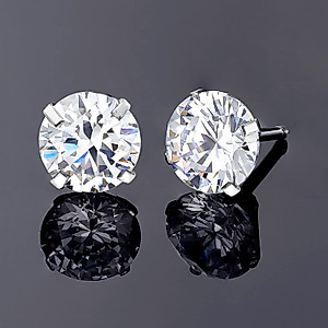 5 Pairs White Gold Plated Moissanite Earrings For Women Stainless Steel 2-6MM Round Cut Moissanite Stud Earrings For Men Women