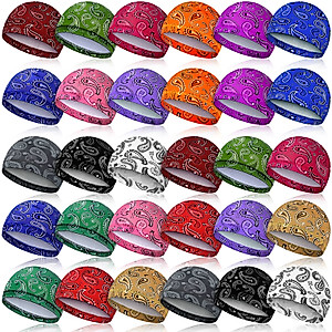 Retisee 30 Pcs Cooling Skull Cap Bulk Helmet Liner Hard Hat Liner Cycling Wicking Beanie Outdoor Head Wrap for Men Women(Boho)