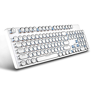 Retro Vintage Mechanical Typewriter with White LED Backlit Keyboard: Chrome Key Caps USB Wired Connection