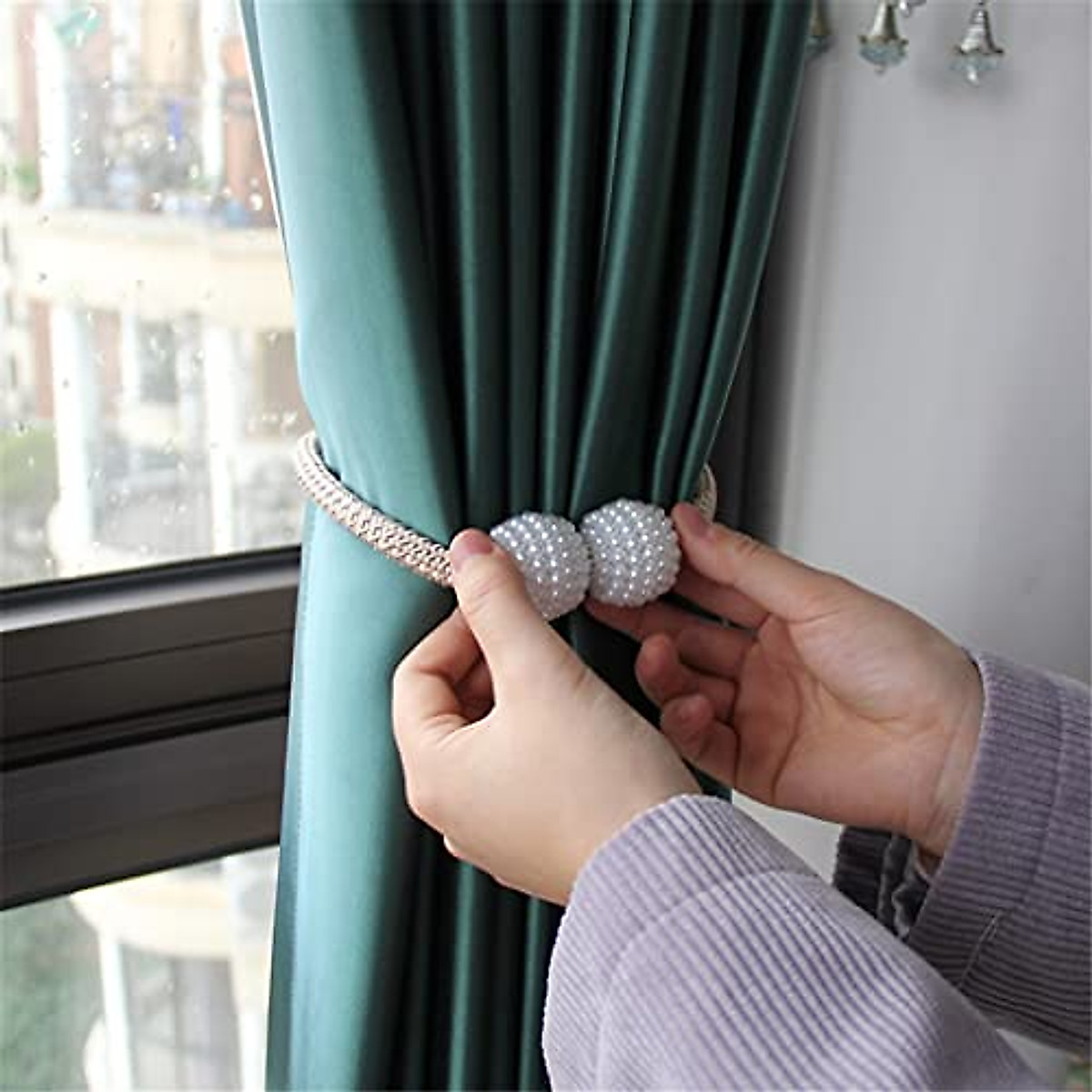 DHTDVD 4Pcs Pearl Magnetic Curtain Clip Curtains Holder Tieback Buckle Hanging Ball Buckle Tie Back Curtain Accessories