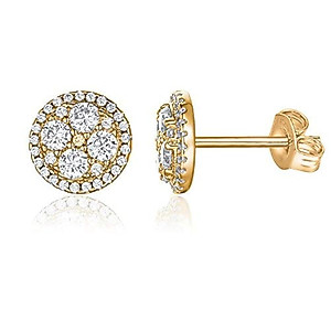 PAVOI 14K Yellow Gold Plated Sterling Silver Post Halo Cluster Cubic Zirconia Stud Earrings for Women | Yellow Gold Earrings