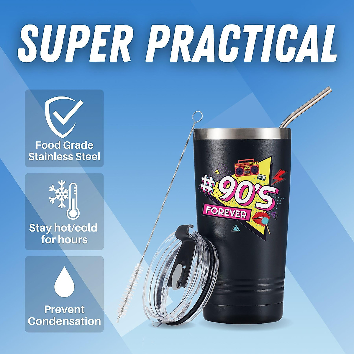 Onebttl 90s Retro Nostalgia Gifts Tumbler Travel Coffee Mug, Stainless Steel Insulated with Lid 20oz/590ml