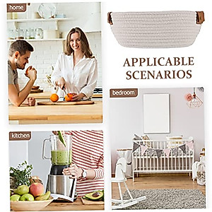 USHOBE Cotton Rope Storage Basket Blanket Baskets Baby Basket Kids Basket Nursery Clothes Basket Nursery Storage Baskets Woven Baskets for Storage Nursery Basket Desktop Basket White
