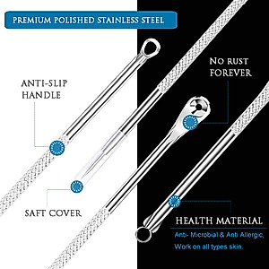 6PCS Dual Heads Blackhead Remover, Pimple Comedone Extractor, Acne Whitehead Blemish Removal Kit, Premium Stainless Steel, Risk Free for Face Skin, with Portable Box