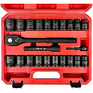 WETT 1/2-Inch Drive Socket Wrench Set, 23 Piece Impact Socket Sets, Shallow SAE/Metric, 13mm-24mm, 7/16"-1", 72 Teeth Quick Release Ratchet, Adapter and Extension Bar