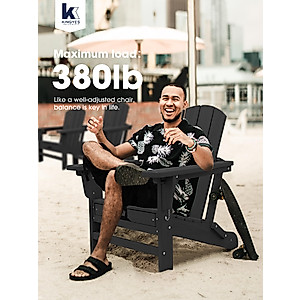 KINGYES Chair with Cup Holder, Wood-Like Reclining Versatile Adirondack Chair, Black