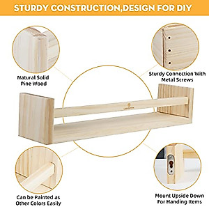 LIGHTOTOS 3 Pack Nursery Book Shelves 16.5 Inch Shelf Organizer, Floating Wall Bookshelf for Home Décor (Natural Wood)