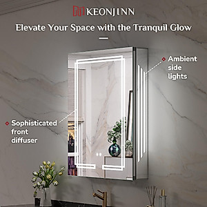 Keonjinn 30x32 Inch Lighted Medicine Cabinet with LED Vanity Mirror for Bathroom Adjustable Shelves Dimmable 3 Color Temperature Lights Anti-Fog Wall Mount LED Medicine Cabinet Mirror