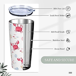 Yaxongx 20oz Tumbler Crab Shells Fishes Double Wall Vacuum Insulated Coffee Mug with Lid and Metal Straw Brush Reusable Stainless Steel Water Bottle Travel Cup Gifts for Car Ice Drinks Hot Beverage