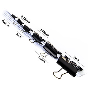 140pcs Binder Paper Clips Assorted Sizes, Binder Paper Clamps Office Supplies Clips for Paperwork, School, Home, Large Medium Small Paperclips Set with Box, Black