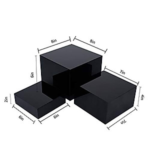 Set of 3 Glossy Black Acrylic Cube Display Nesting Risers with Hollow Bottoms